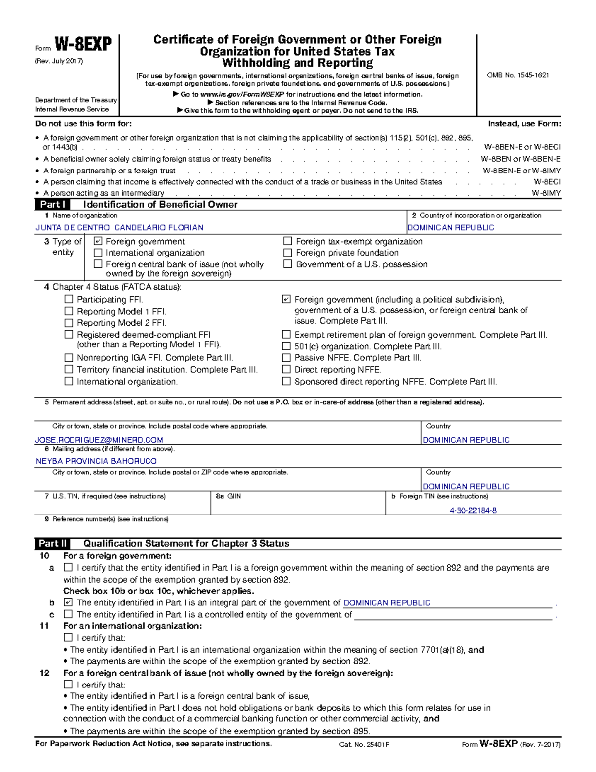 Fatca - Aprendes lo básico de ingles - Form W-8EXP (Rev. July 2017 ...