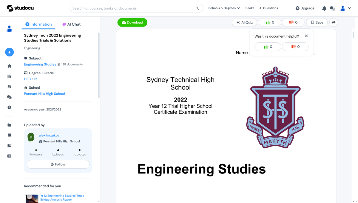 Sydney Tech 2022 Engineering Studies Trials & Solutions - Name Sydney ...