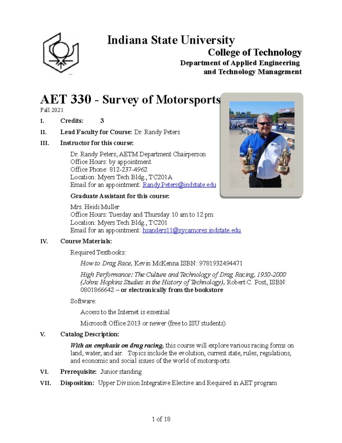AET 330 Syllabus Fall 2021-Distance - Indiana State University College ...