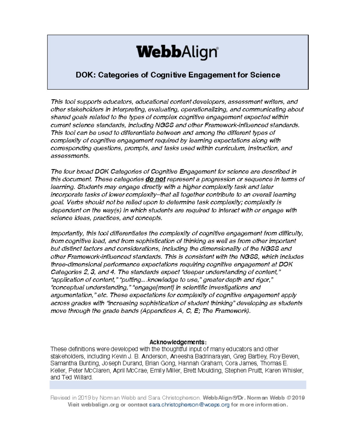04 Science Revised DOK Definitions 2021 - Revised in 2019 by Norman ...