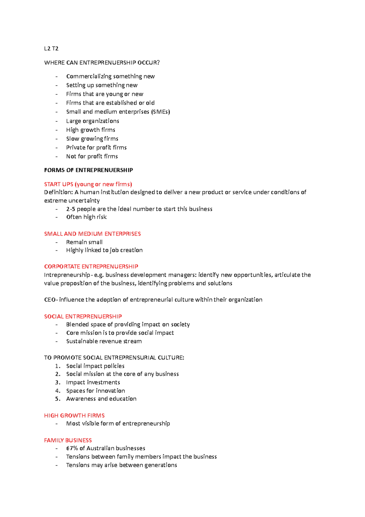 L2 T2 - short notes - L2 T WHERE CAN ENTREPRENUERSHIP OCCUR ...