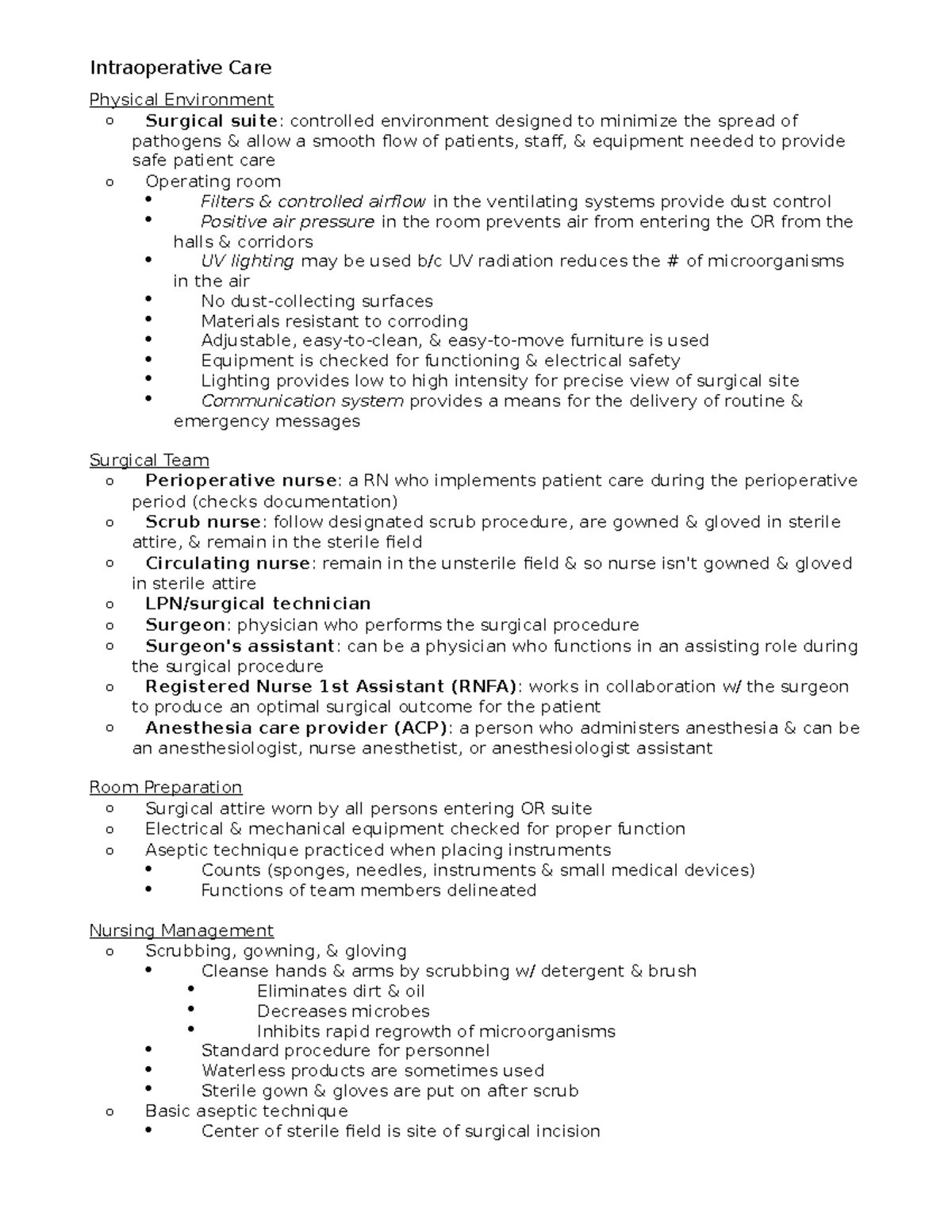Intraoperative Care - Intraoperative Care Physical Environment o ...