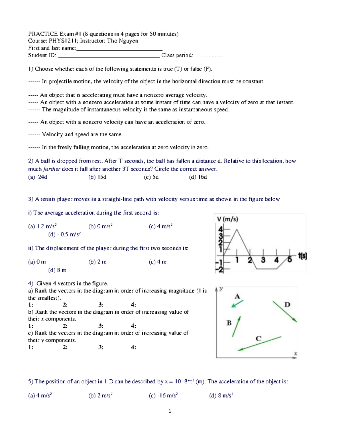 Practice exam 1 - PRACTICE Exam #1 (8 questions in 4 pages for 50 ...