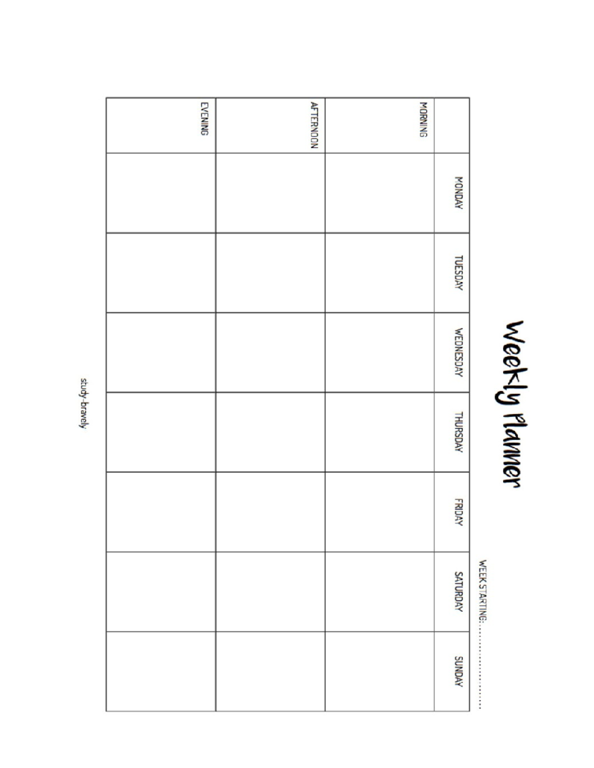 Calendar to print - NR-533 - weekly Planner WEEK STARTING: MONDAY ...