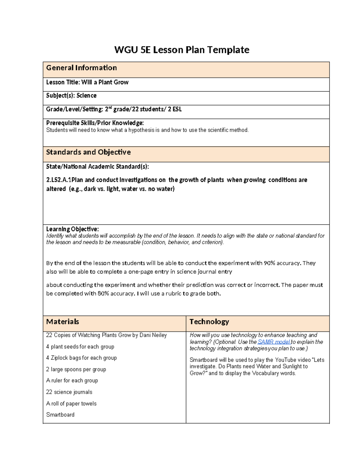 WGU 5E Lesson Plan Template - WGU 5E Lesson Plan Template General ...