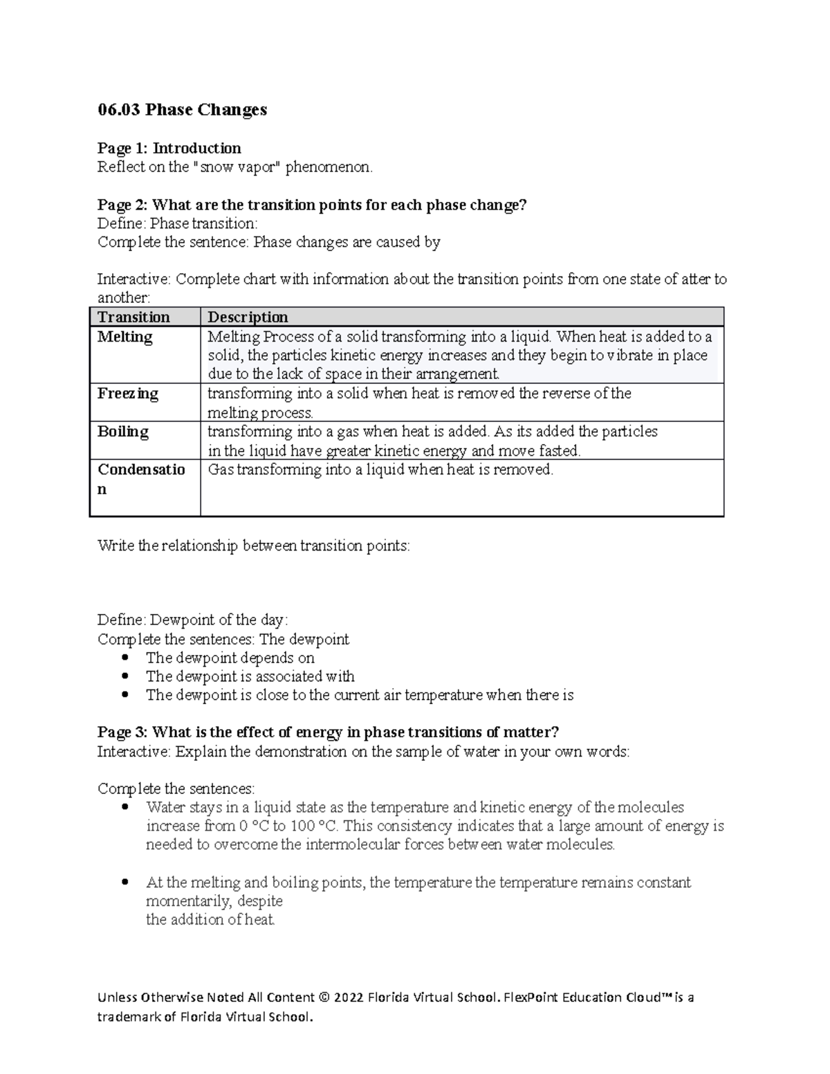 06 03 journal - Flvs chemistry - 06 Phase Changes Page 1: Introduction ...