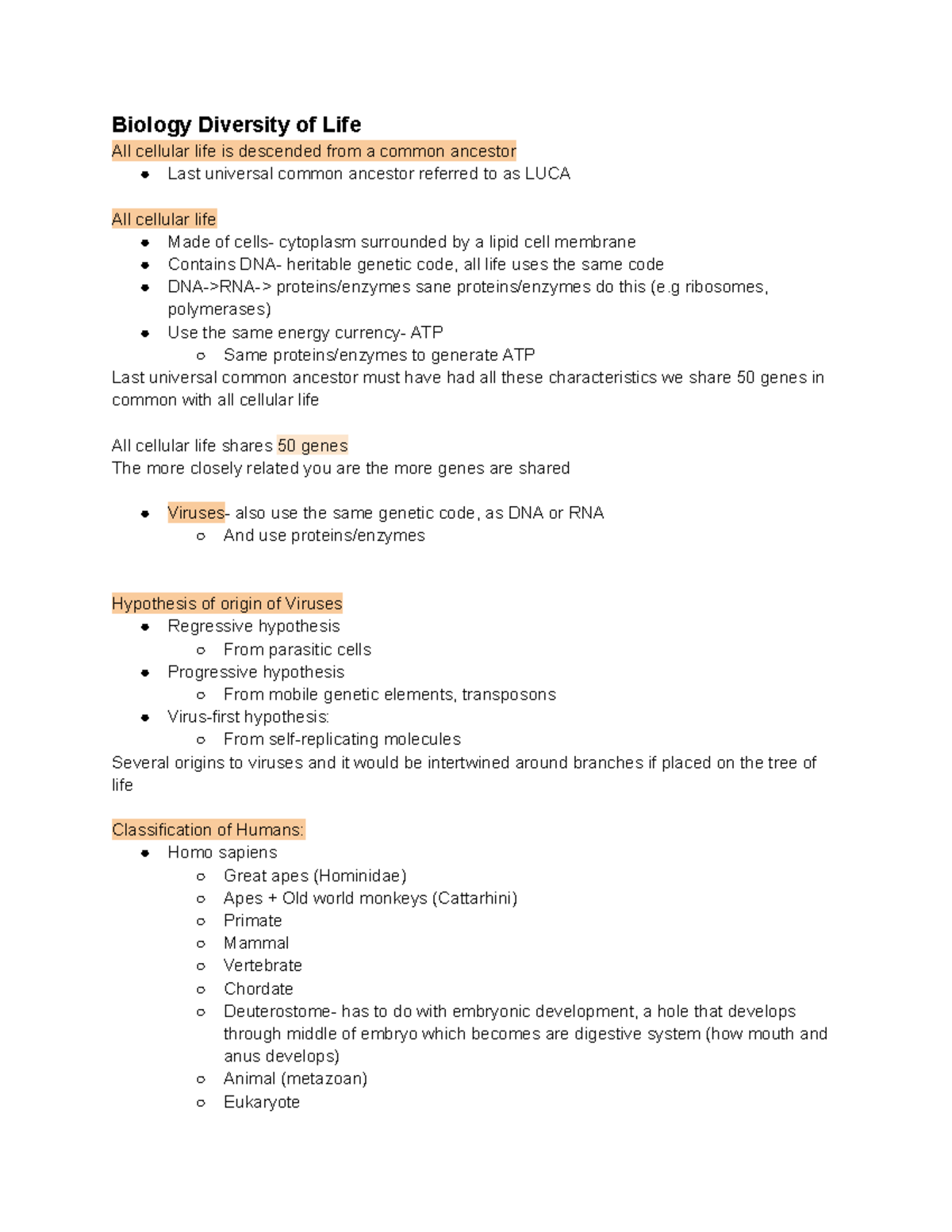 Biology Notes - Diversity of life - Biology Diversity of Life All ...