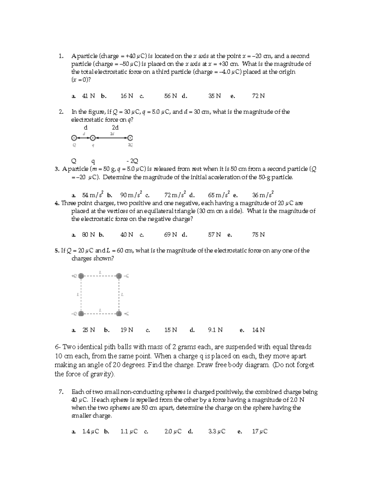 Problems-Coulombs-law - A particle (charge = +40 μC) is located on the x axis at the point x ...