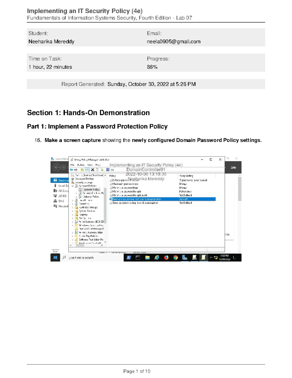 Lab-7-Implementing an IT Security Policy - Fundamentals of Information Systems Security, Fourth ...