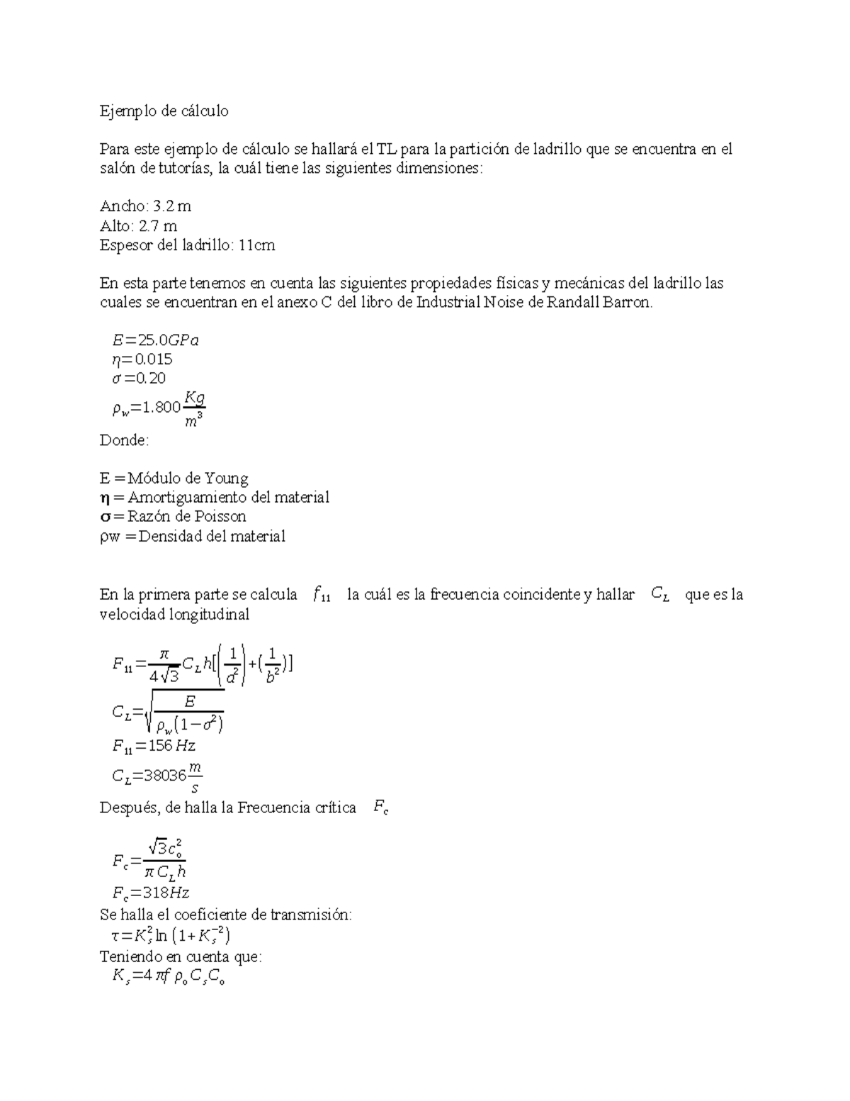 Ejemplo de cálculo - Apuntes 1 - Ejemplo de cálculo Para este ejemplo ...