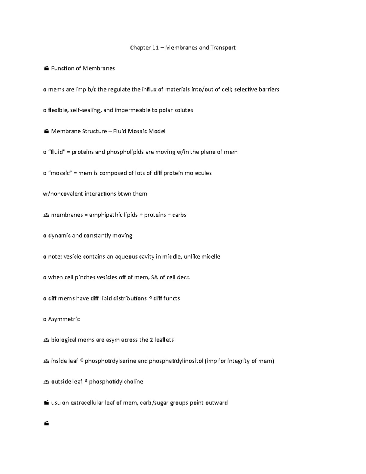Chapter 11 Notes – Membranes and Transport - Chapter 11 – Membranes and ...