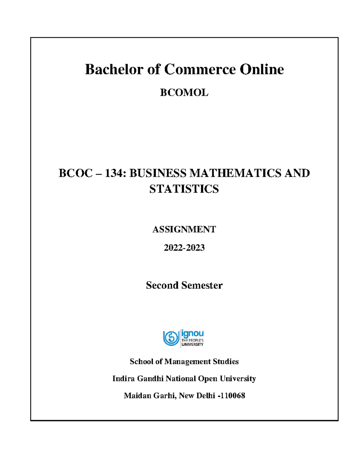 BCOC- 134 (1) - Assignment questions paper - Bachelor of Commerce ...