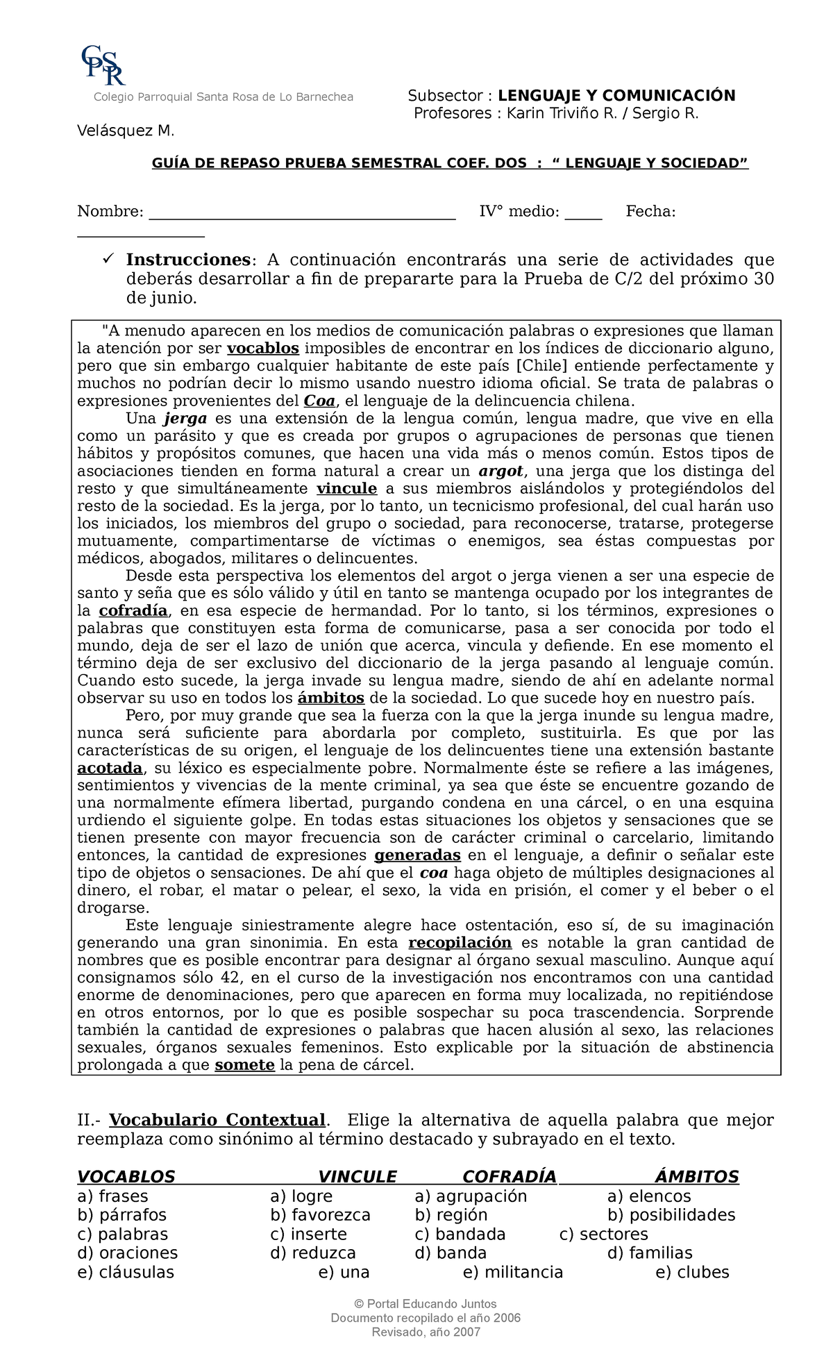 Lengueje y sociedad - nnhhhh - Colegio Parroquial Santa Rosa de Lo ...