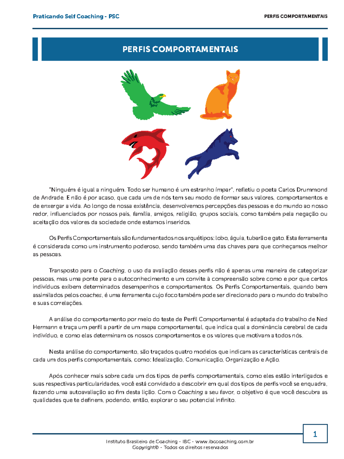 2. Perfil dos Animais - 1 Instituto Brasileiro de Coaching - IBC - ibccoaching.com© - Todos os ...