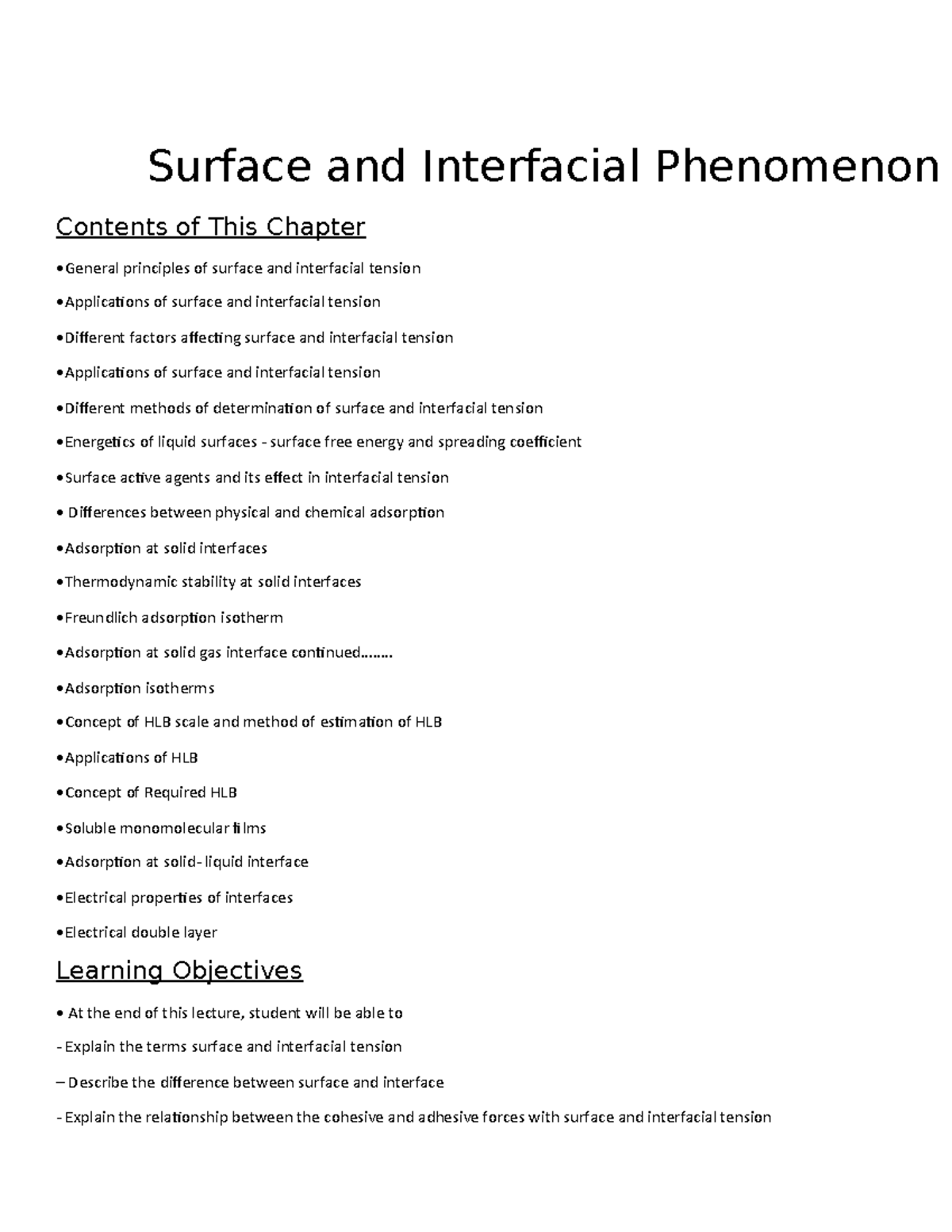 Chapter - 11 Surface and Interfacial Phenomenon - Surface and ...