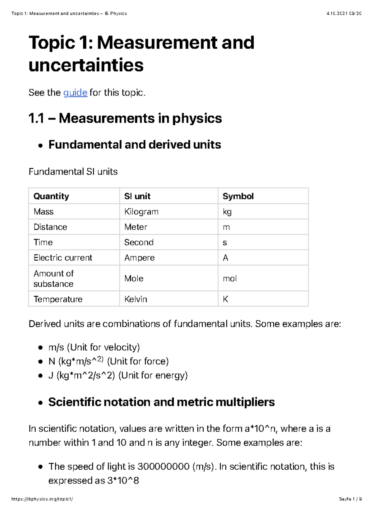 IB Physics Notes - ####### Topic 1: Measurement and uncertainties – IB ...