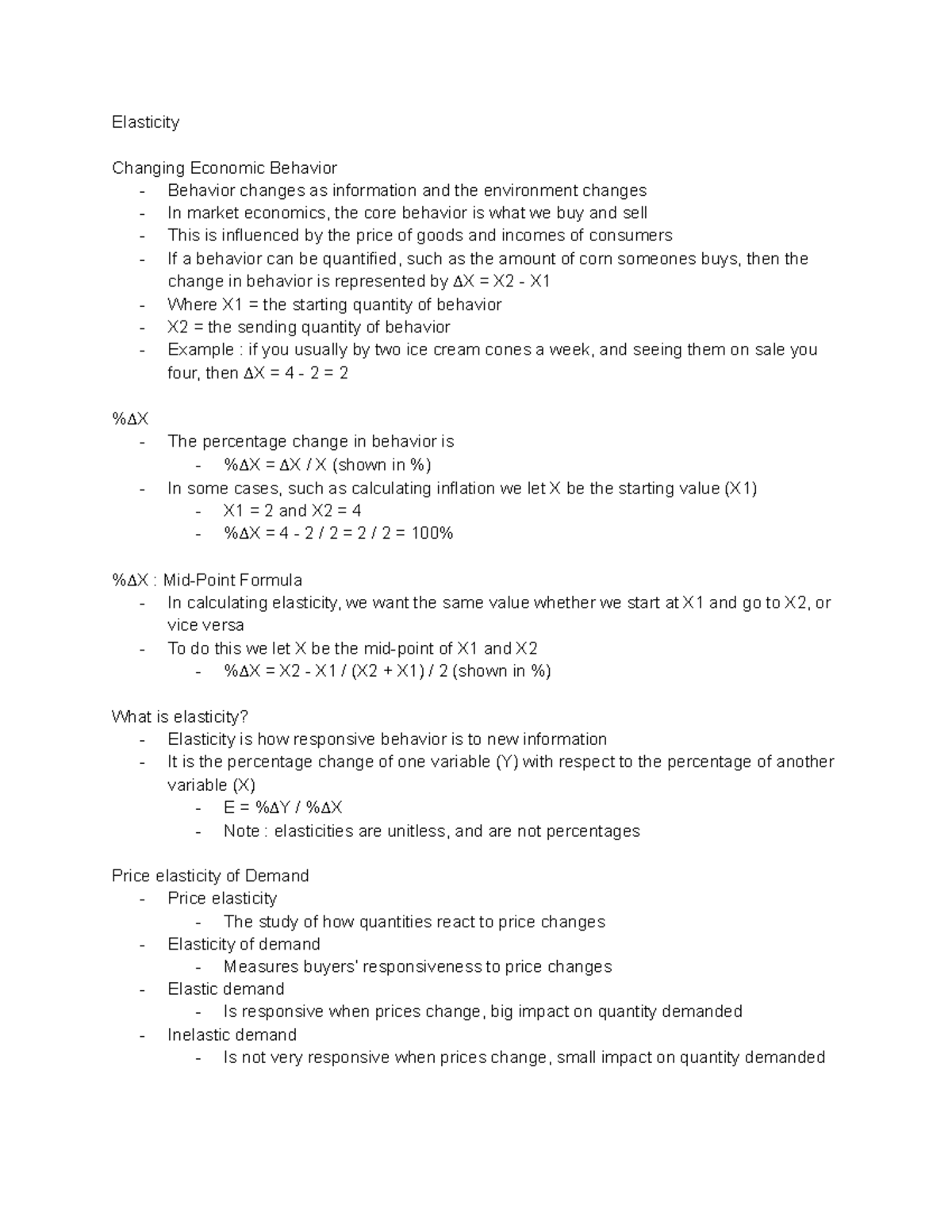 ECON102 Elasticity notes - Elasticity Changing Economic Behavior ...