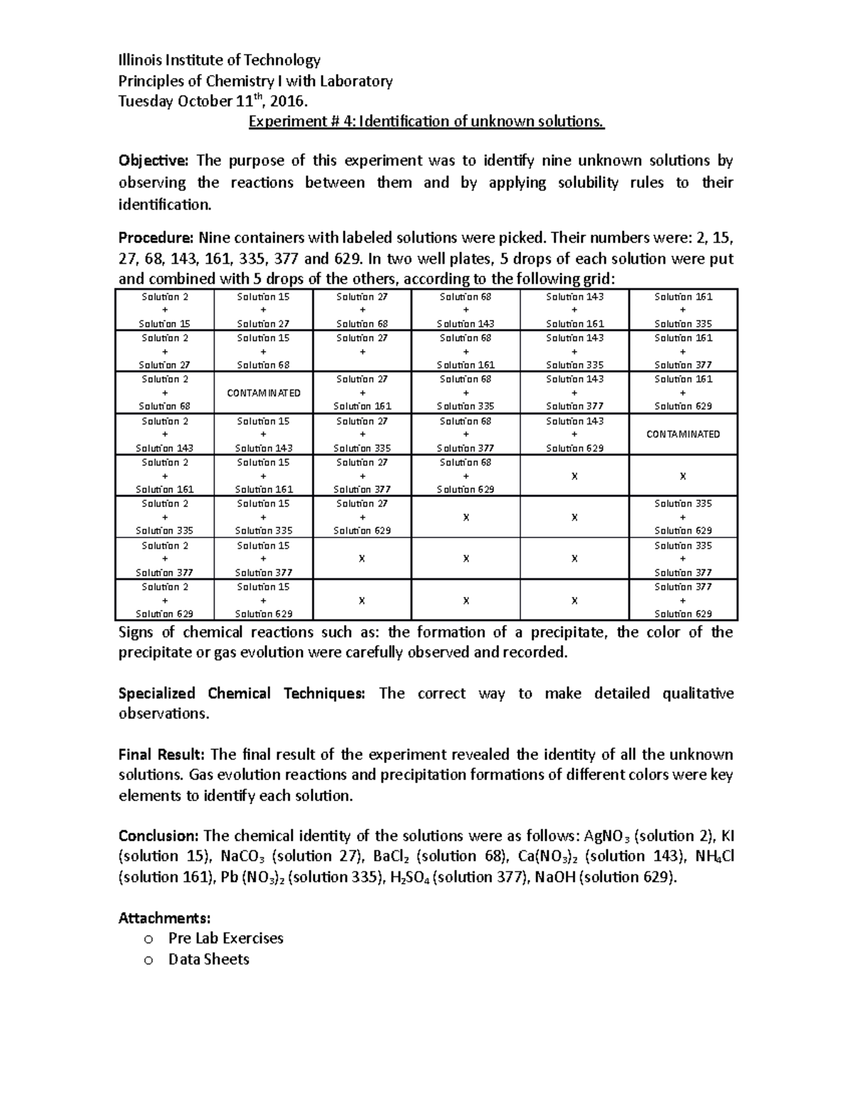 Lab 4 - Lab assignment submitted - Illinois Institute of Technology Principles of Chemistry I ...