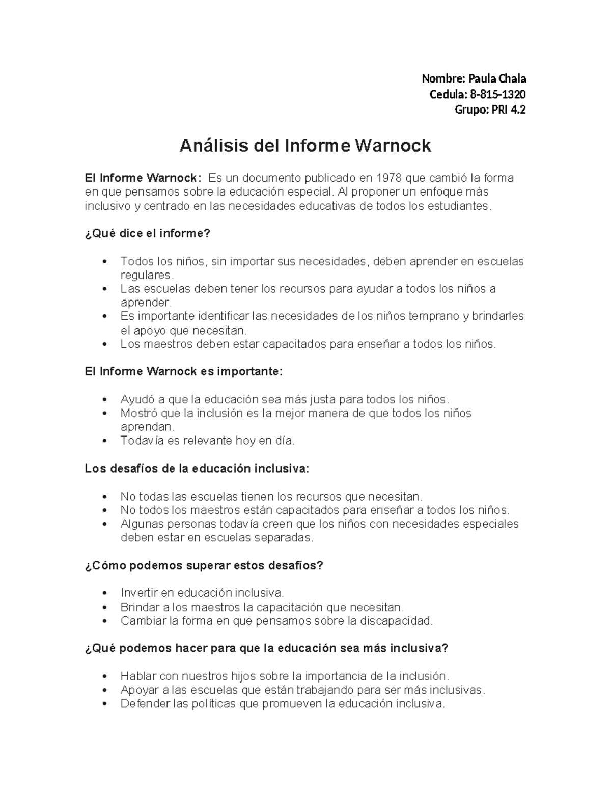 Actividad Warnock - Nombre: Paula Chala Cedula: 8-815- Grupo: PRI 4 ...