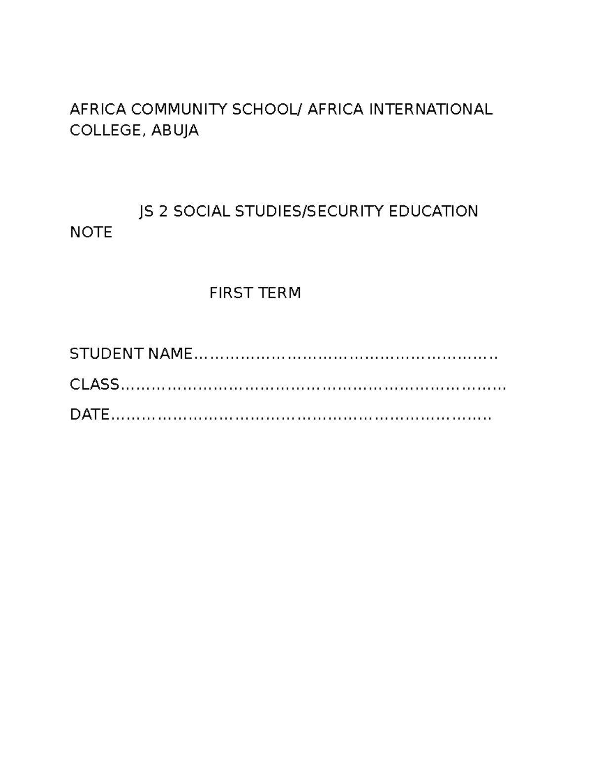 SOS 1ST TERM JS 2 - mfmixed secondary school akoko ebedei - AFRICA ...