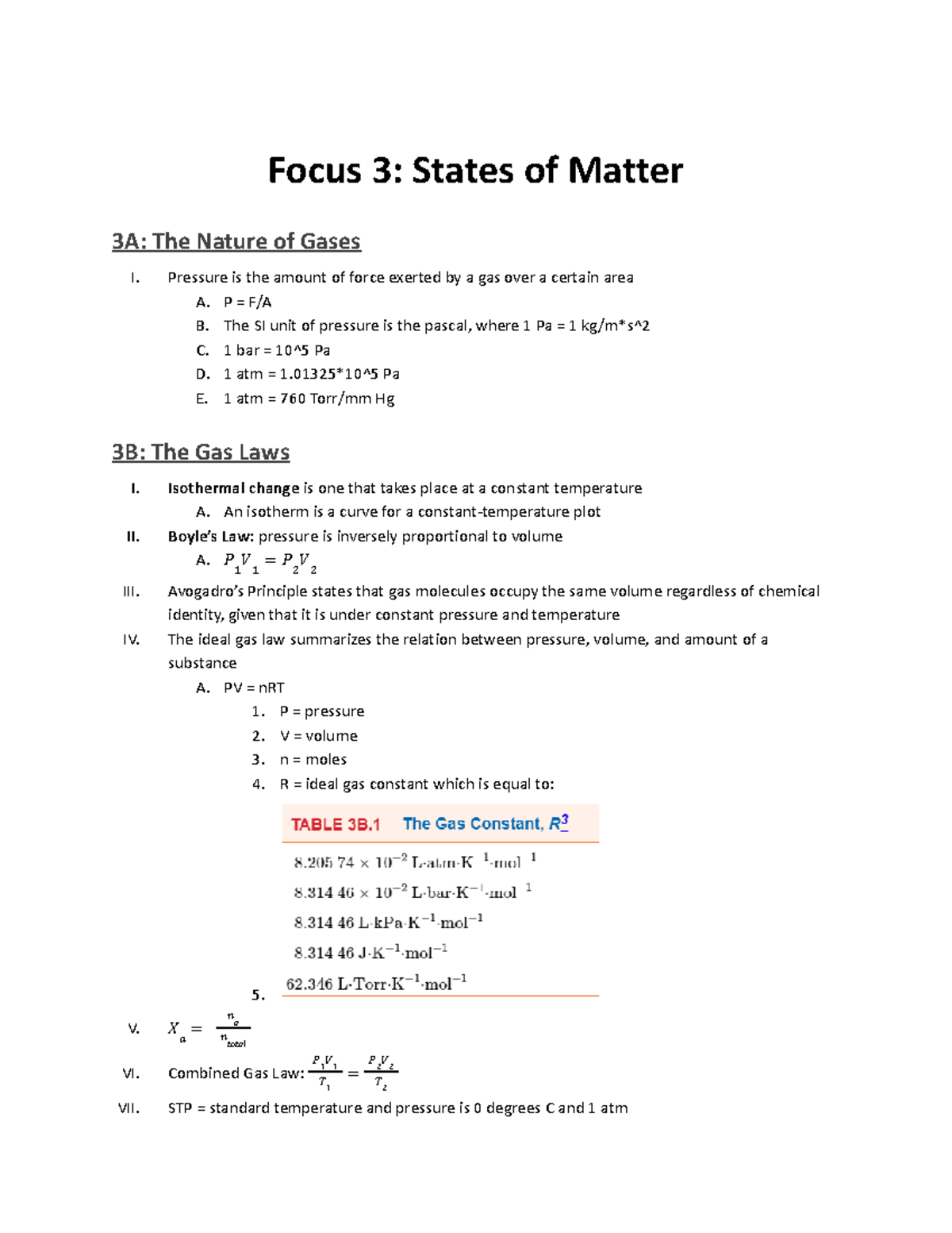 Chem 14B Full Notes - Focus 3: States of Matter 3A: The Nature of Gases ...