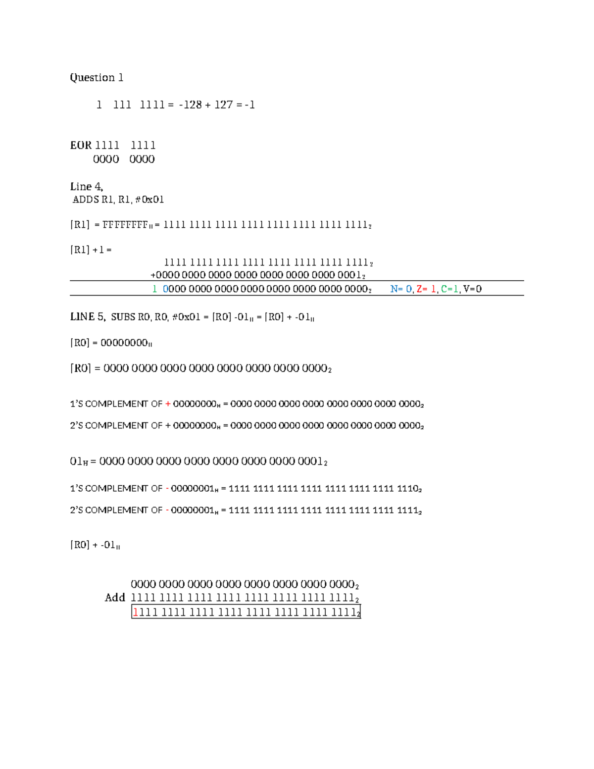 Lab b3 - Line 4, ####### 1 0 000 0000 0000 0000 0000 0000 0000 0000 2 N= 0, Z= 1, C=1, V= LINE 5 ...