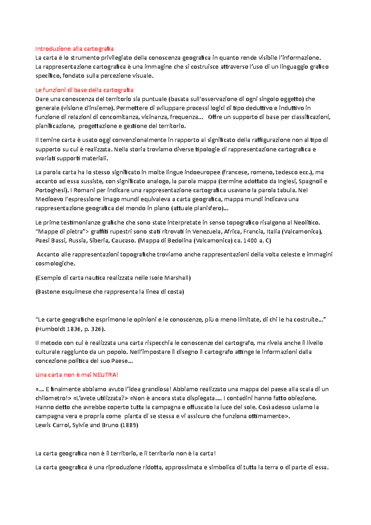 Geografia 3 - riassunto slide corso - Introduzione alla cartografia La ...
