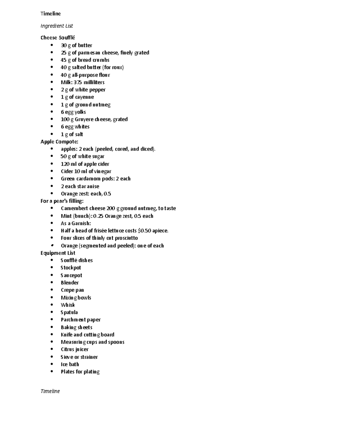 Timeline - Timeline Ingredient List Cheese Soufflé 30 g of butter 25 g ...