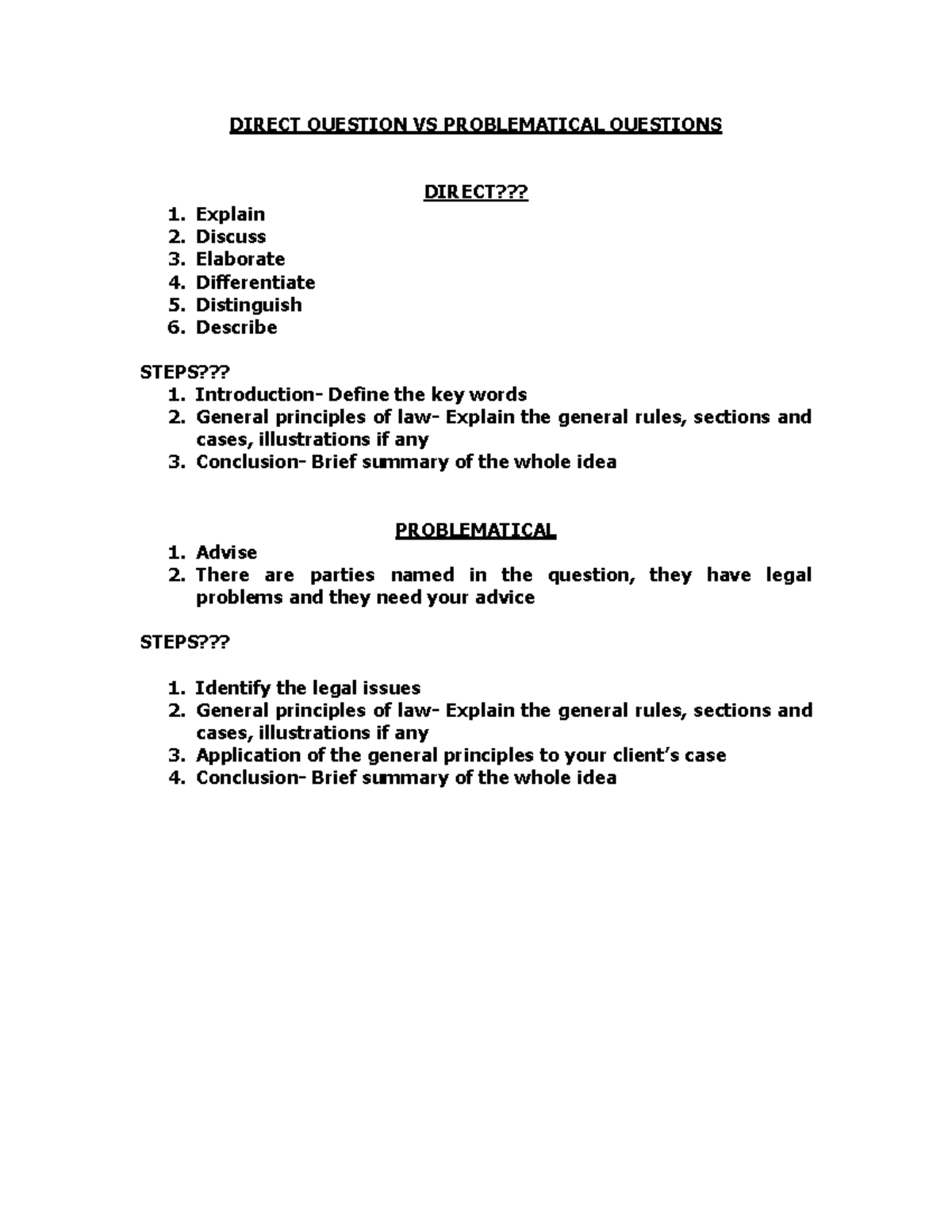 Direct VS Problematical Questions - DIRECT QUESTION VS PROBLEMATICAL ...