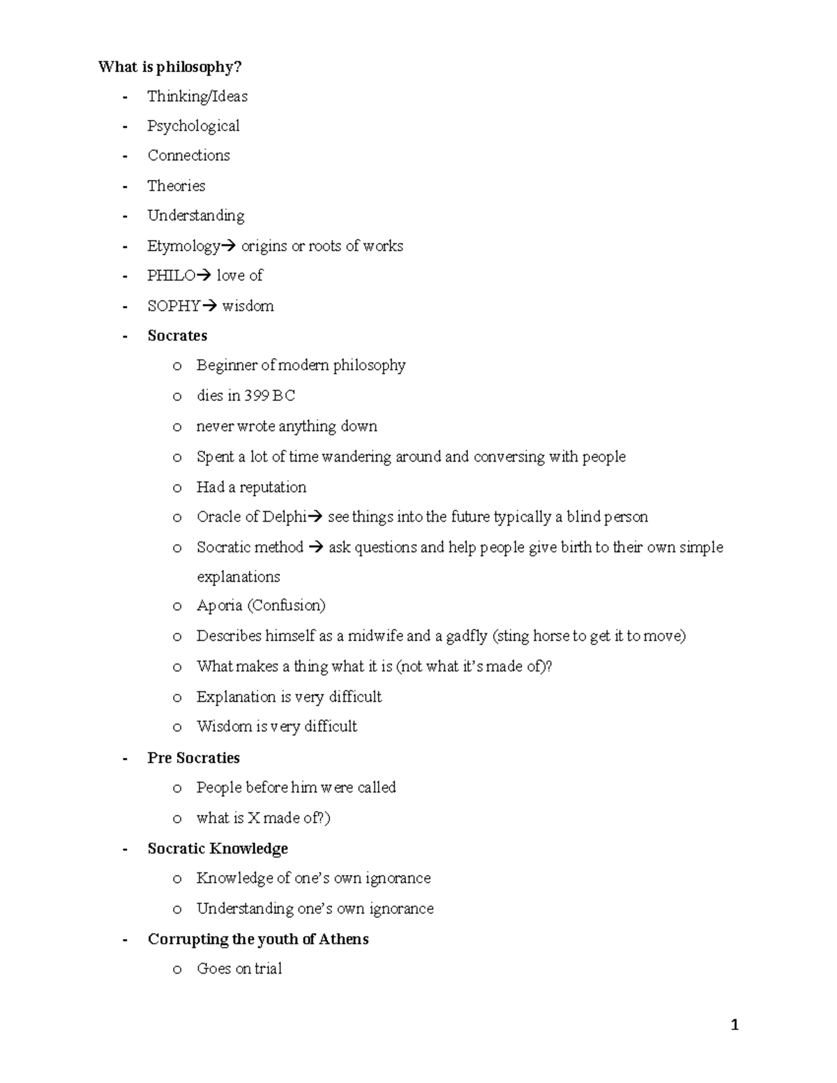Philosophy Test 1 - Lecture notes 1 - What is philosophy? - Thinking ...