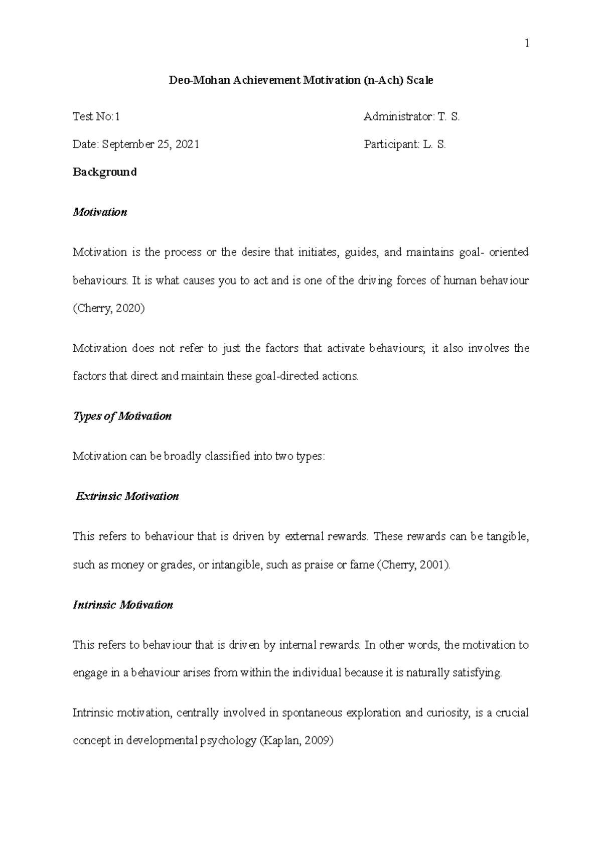 Report Deo-Mohan Tanvi Sharma - Deo-Mohan Achievement Motivation (n-Ach ...