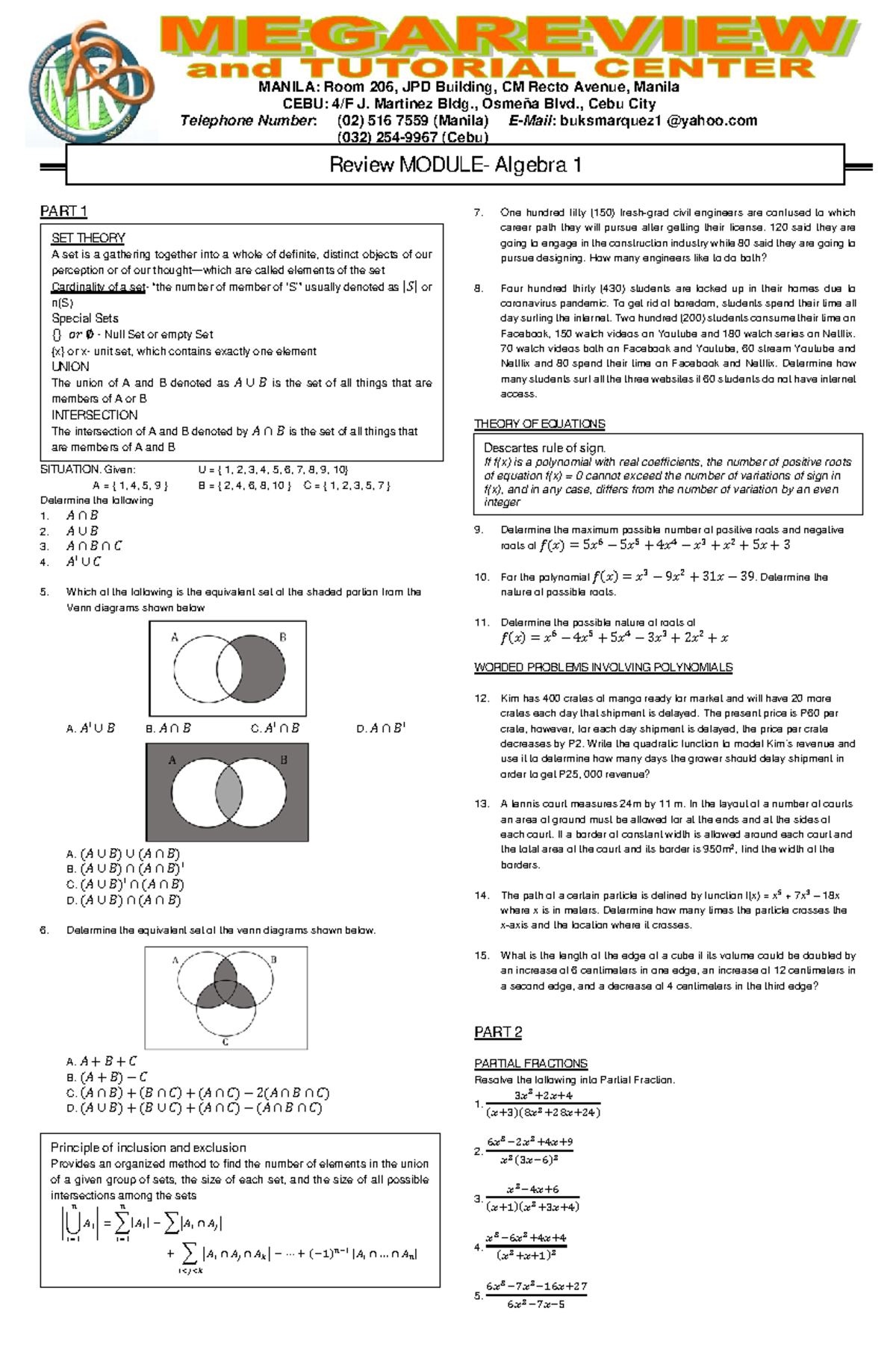 Alegbra Mathematics Learning Material Review Lecture 2015/2016 - Review ...