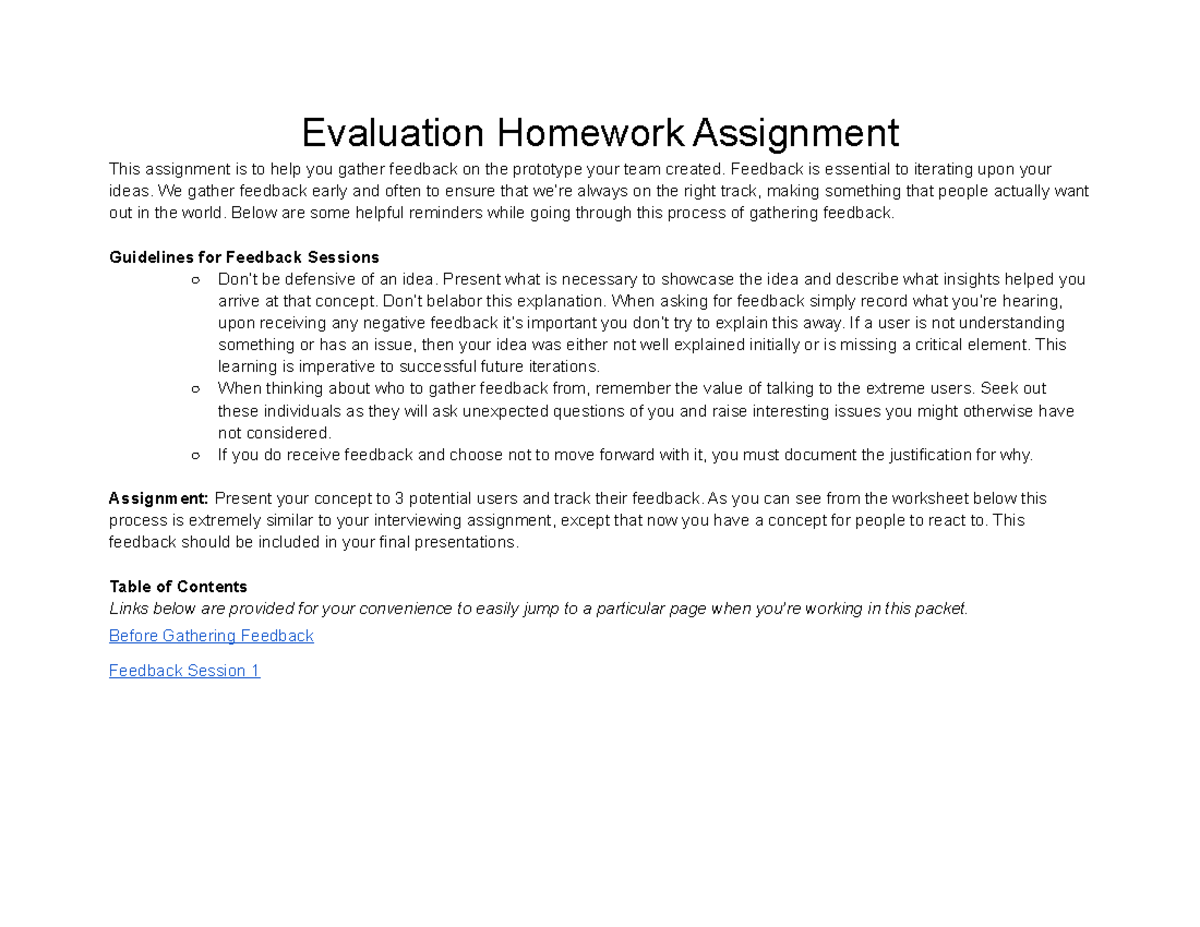 HM4 - Evaluative Interview Packet - Evaluation Homework Assignment This ...
