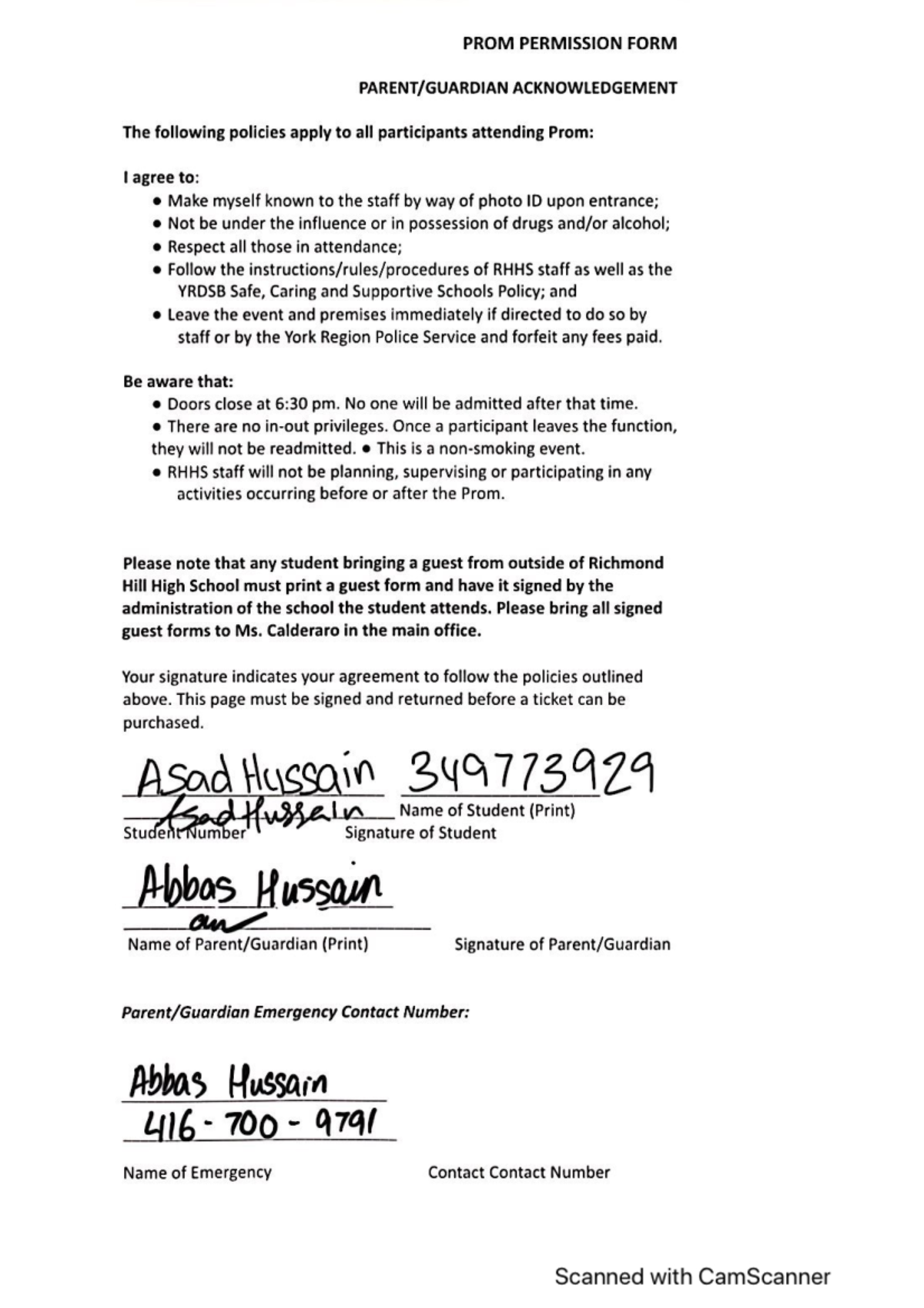 RHHS Prom Permission Slip - Asad. H. - Studocu