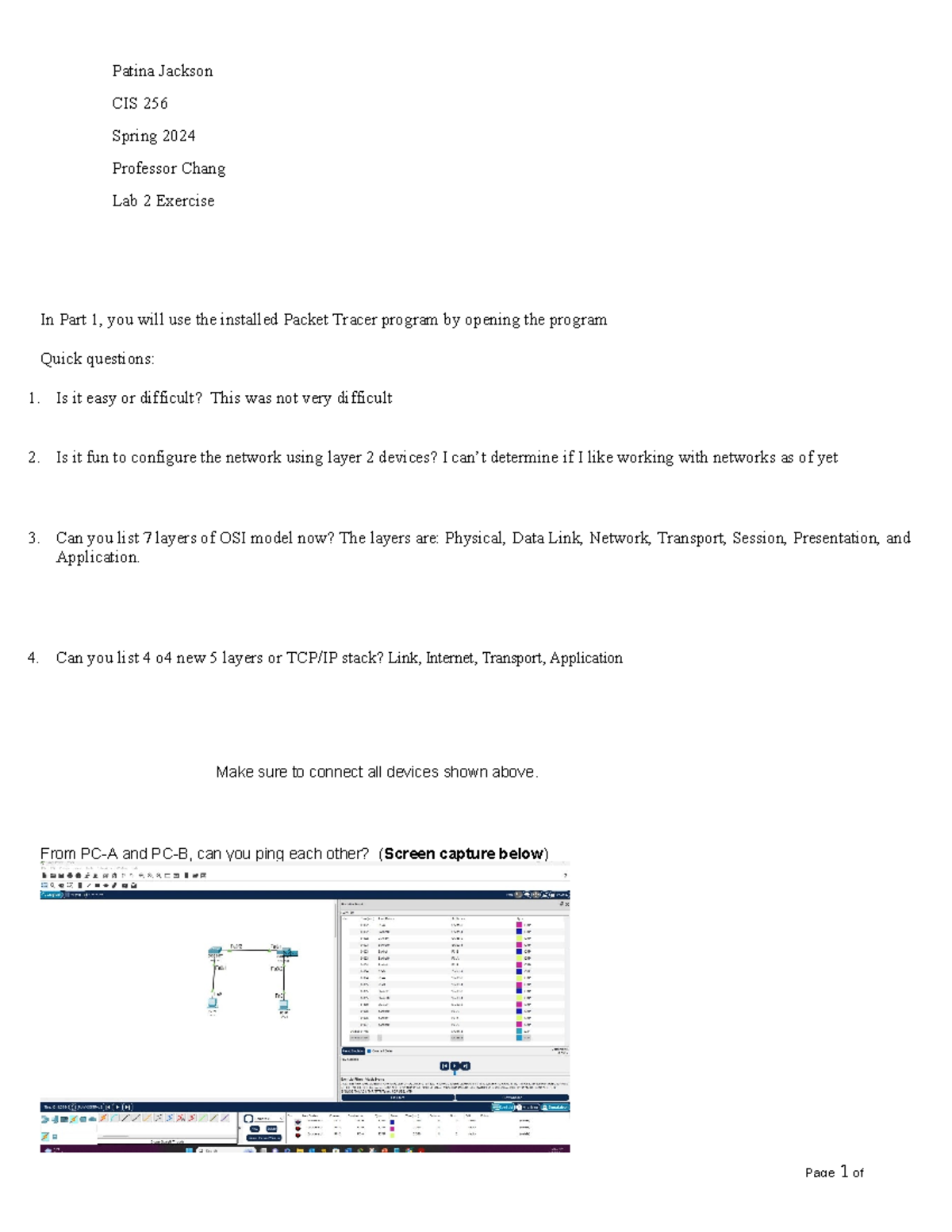 Patina Jackson Week 2 Lab 2 Homework - Page 1 of Patina Jackson CIS 256 ...