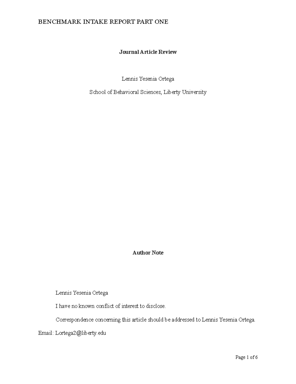 Benchmark Intake Report Part One Initial Interview Assignment lo - COUN 506 - LU - Studocu