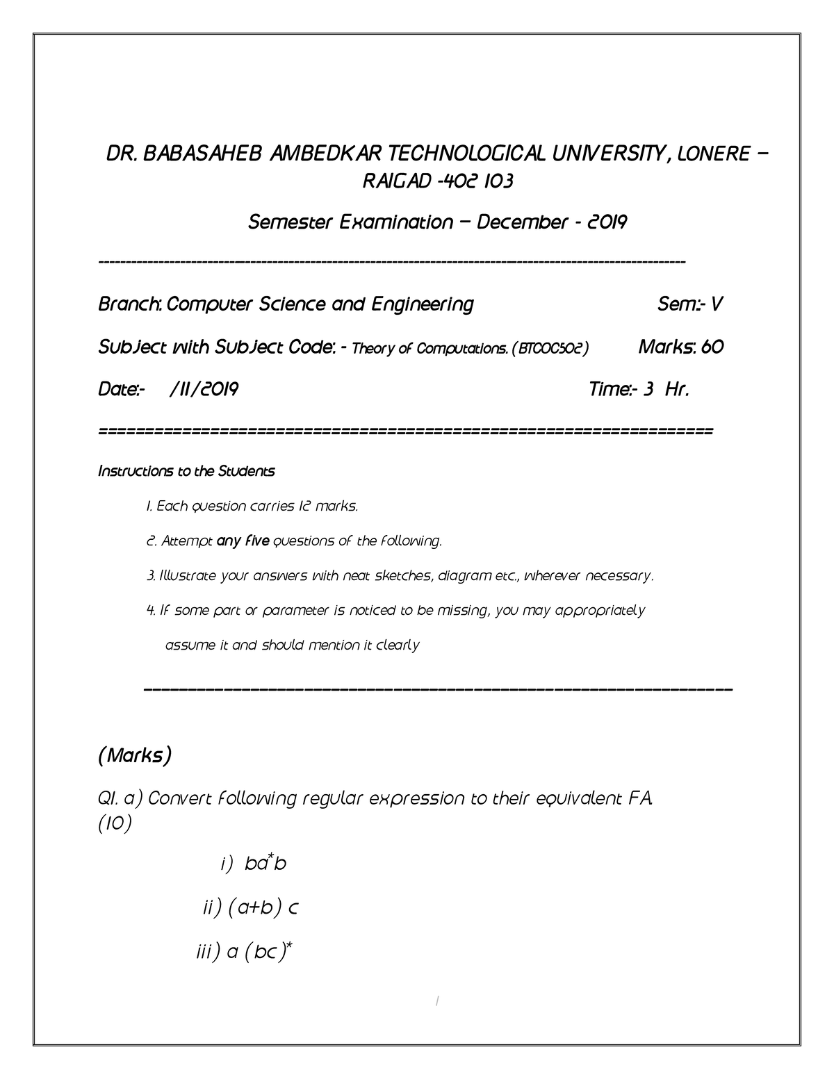 TOC Model Answer 60 marks - DR. BABASAHEB AMBEDKAR TECHNOLOGICAL ...