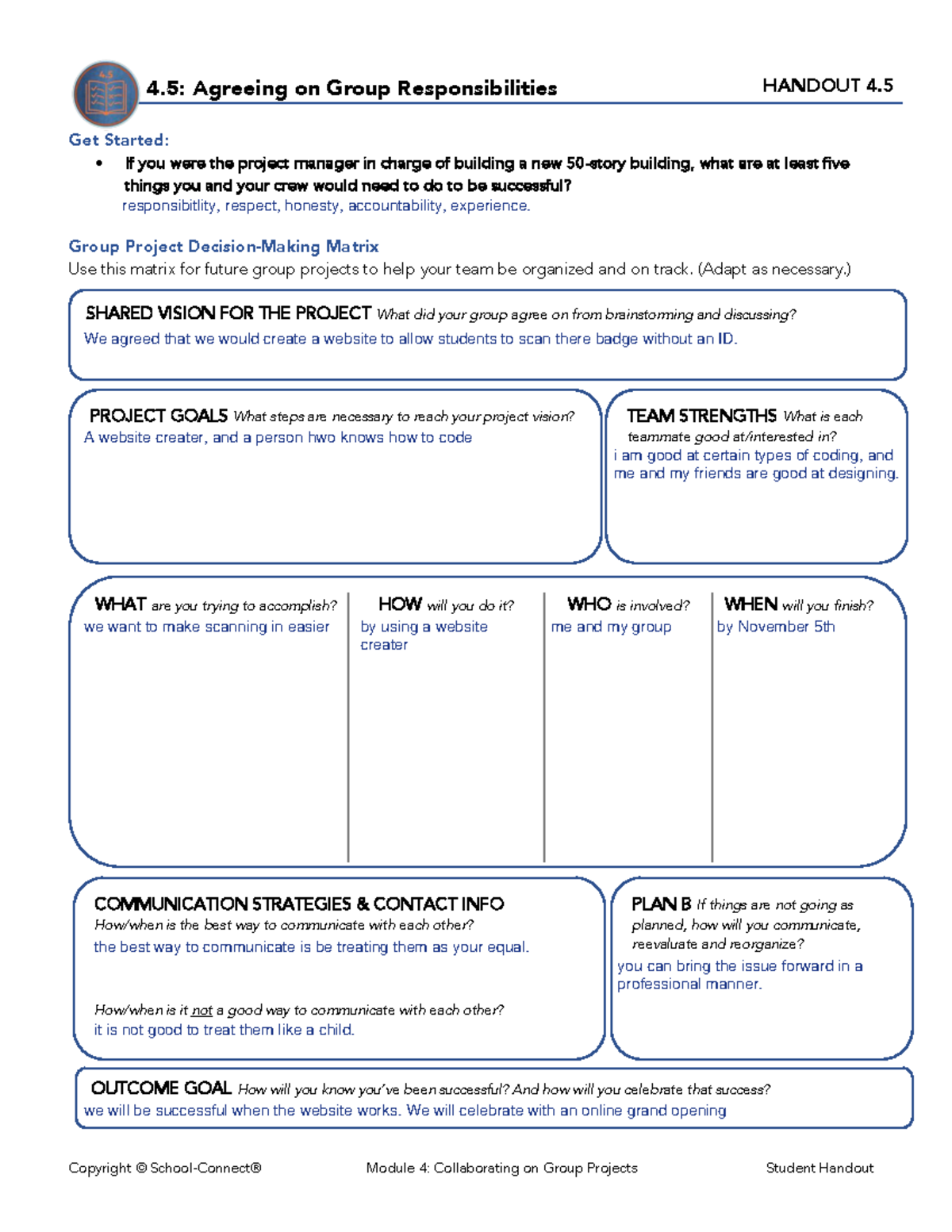 S-C Lesson 4.5 - Handout - Copyright © School-Connect® Module 4 ...
