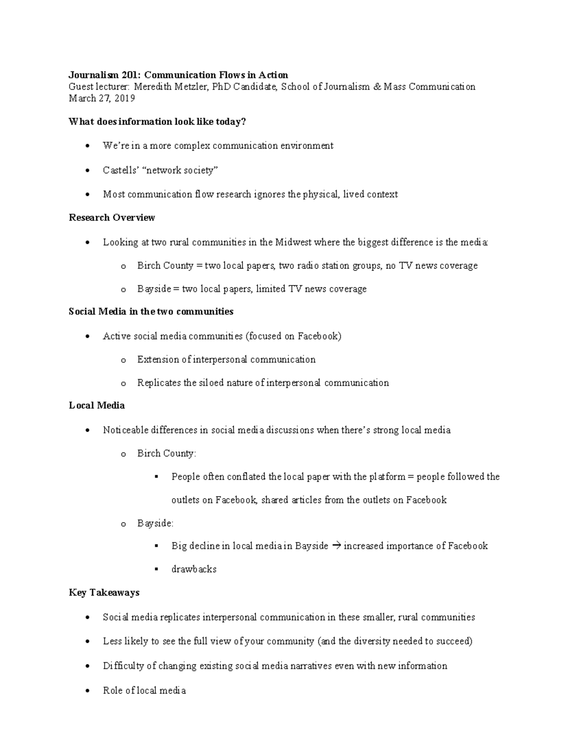 Handout 2019 03 27 - Journalism 201: Communication Flows in Action ...