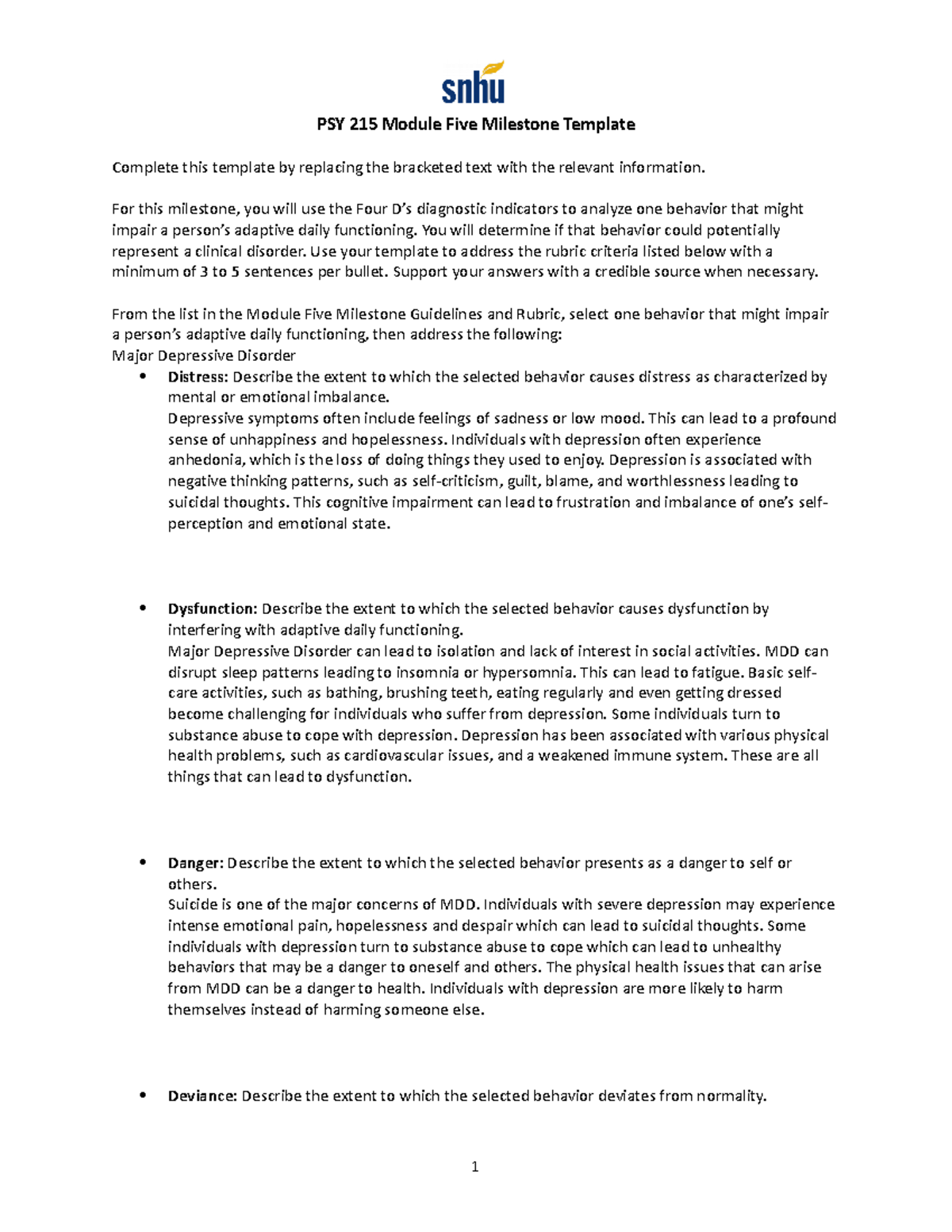 PSY 215 Module Five Milestone Template - PSY 215 Module Five Milestone ...