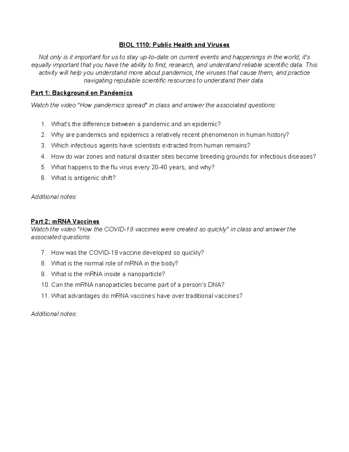 BIOL 1110 Public Health- Viruses Activity update FA22 - BIOL 1110 ...