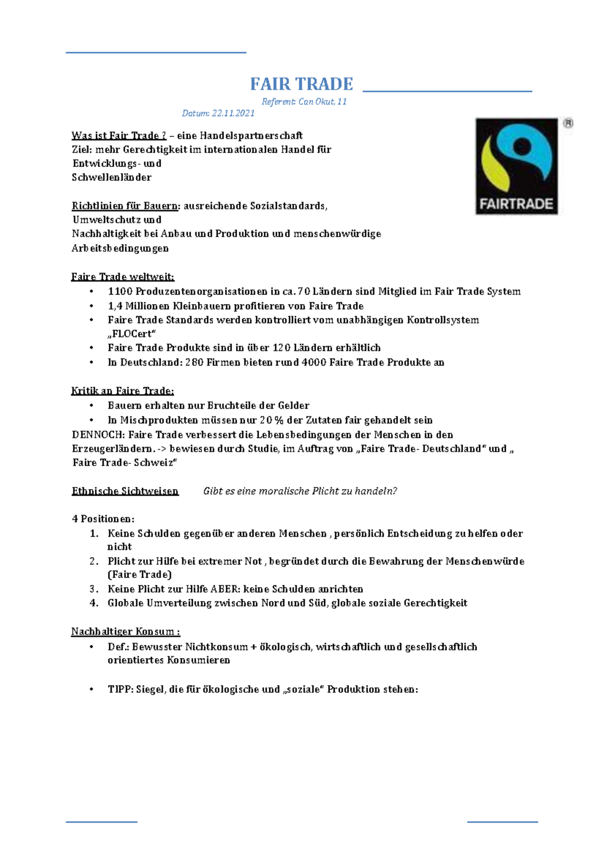 Wu N Referat FOS WI 11 Can Okut - FAIR TRADE Referent: Can Okut, 11 ...