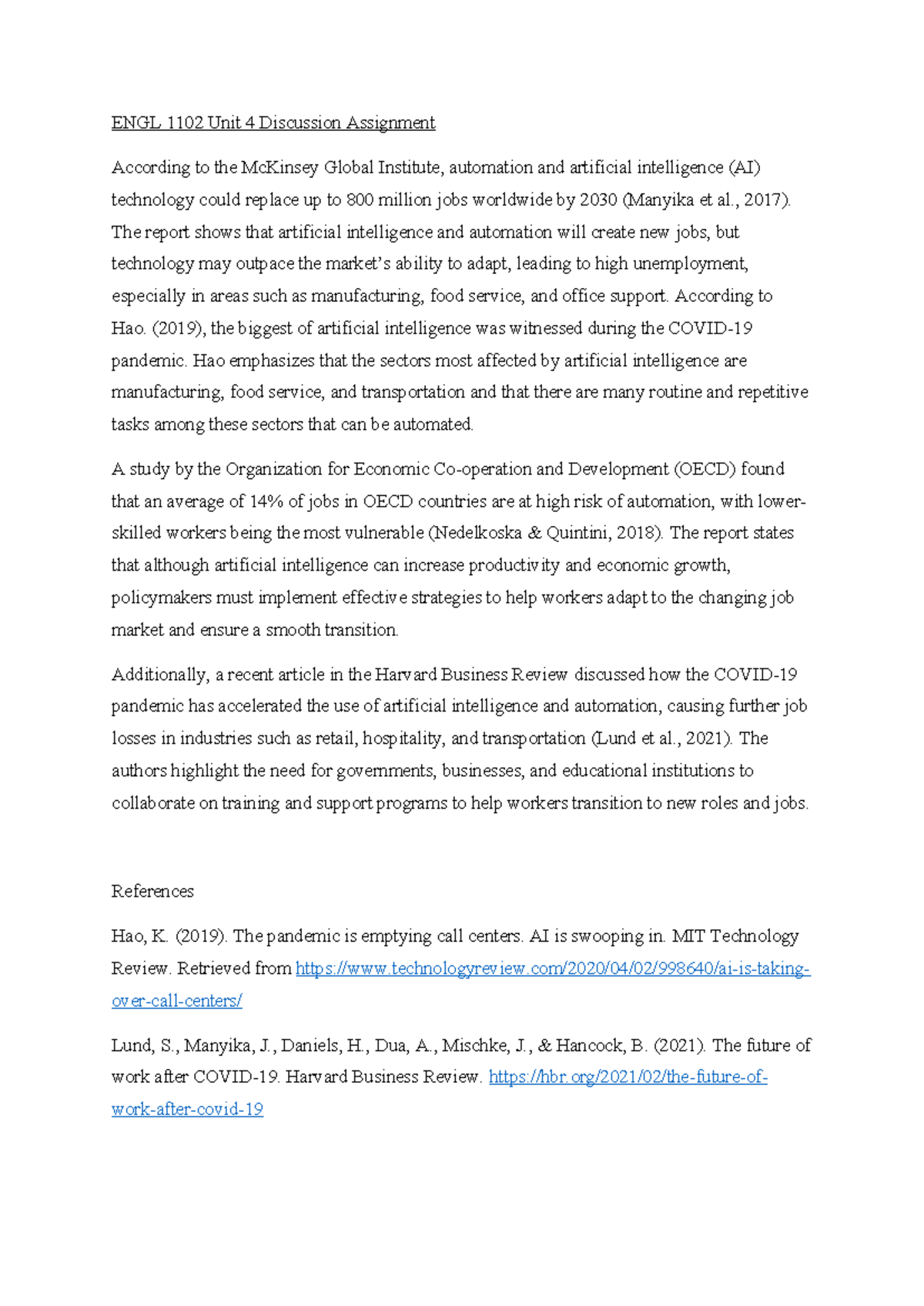 ENGL 1102 Unit 4 Discussion Assignment - ENGL 1102 Unit 4 Discussion Assignment According to the ...