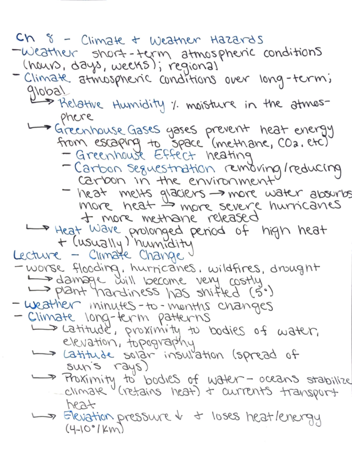 Week 14 - lecture and assigned reading notes - ch 8 Climate & Weather ...