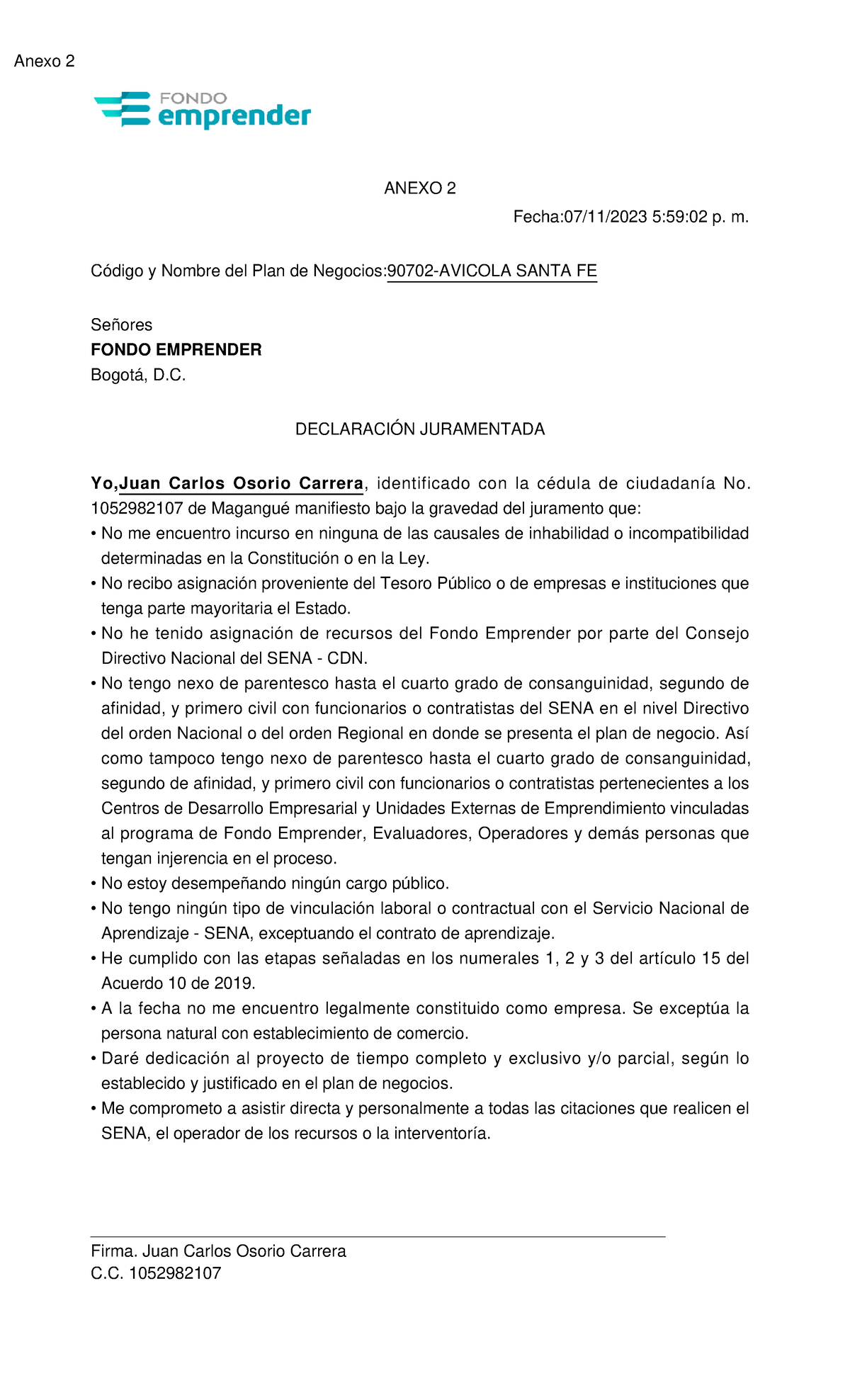 Anexo 2 - DFDFDFD - Anexo 2 ANEXO 2 Fecha:07/11/2023 5:59:02 p. m ...