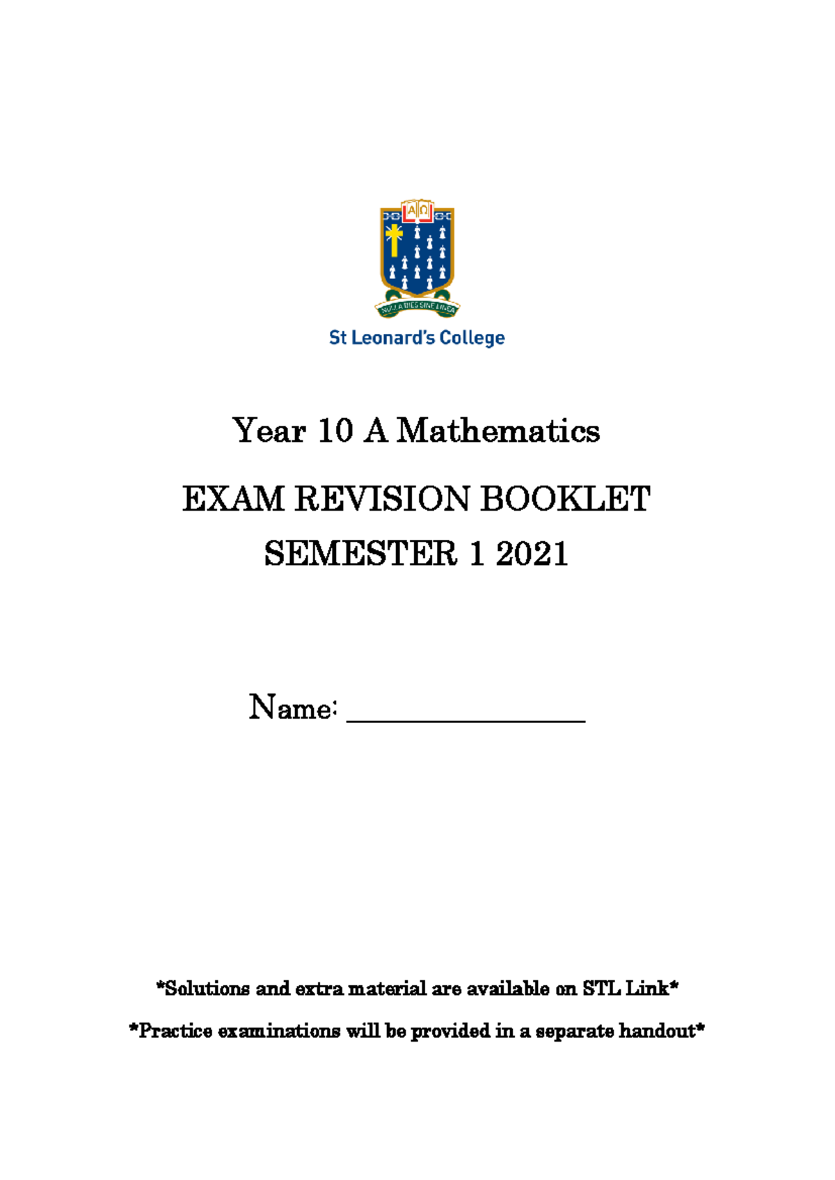 Year 10A revision booklet - Year 10 A Mathematics EXAM REVISION BOOKLET ...