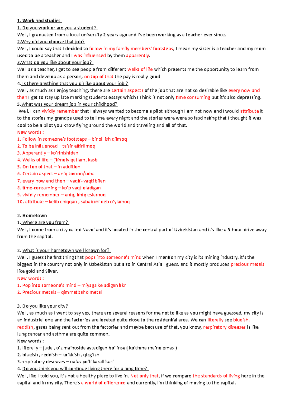 Speaking Part 1 questions - Work and studies Do you work or are you a student? Well, I graduated ...