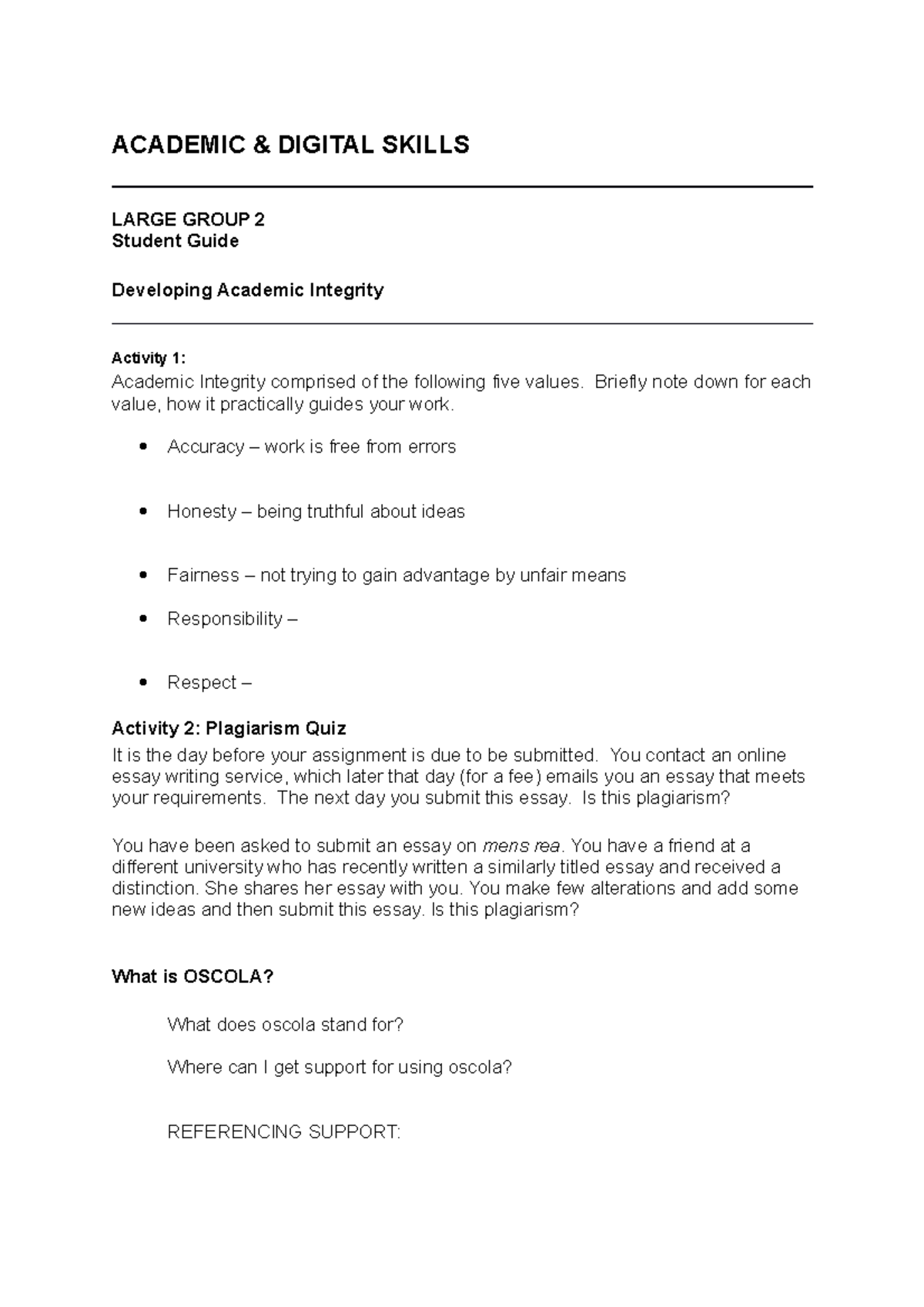 L2 - developing academic integrity - ACADEMIC & DIGITAL SKILLS LARGE ...