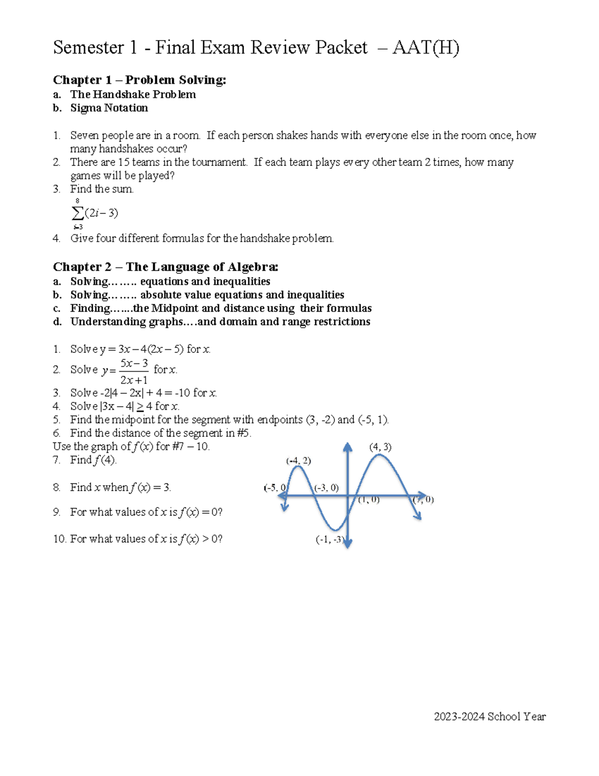 Semester 1 - Final Exam - Review Packet(2023) - Units (1 - 4 ...