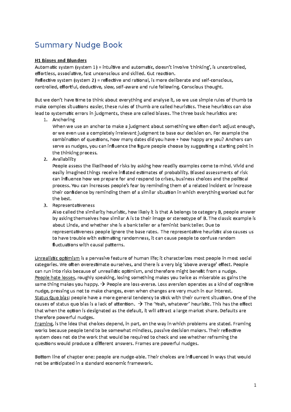 Summary Nudge Book - Gut reaction. Reflective system (system 2 ...